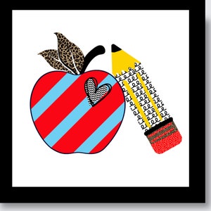 Apple and Pencil Clipart, Back to School Teacher and Classroom Digital ...