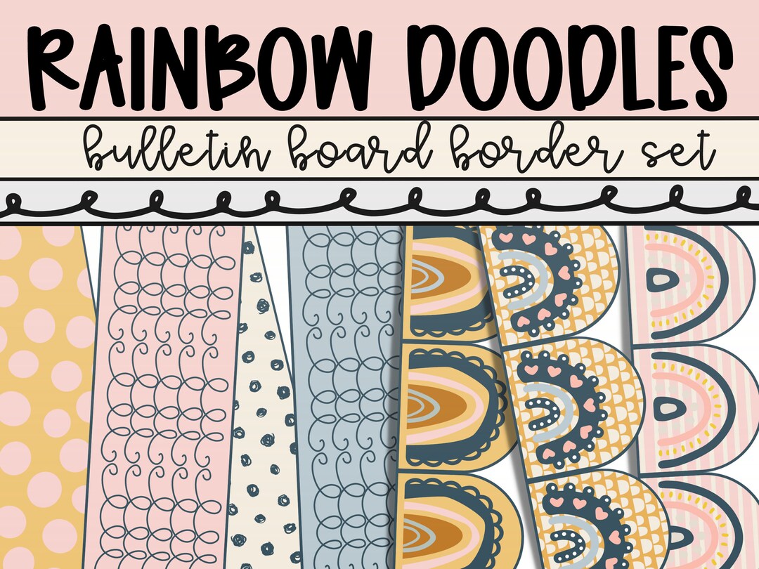 Boho Rainbow Doodles Bulletin Board Set, Schattig Klaslokaal Decor ...