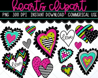 Hearts Clipart, Hand Drawn Hearts, Valentine Clip Art, Clipart Set ...