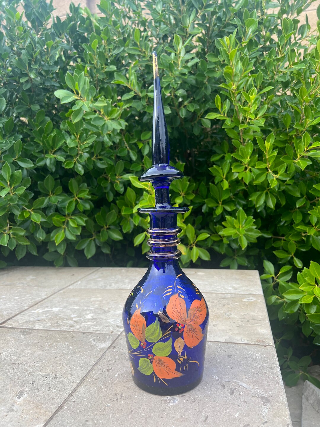 Antique Bohemian Blue Glass Decanter - Etsy