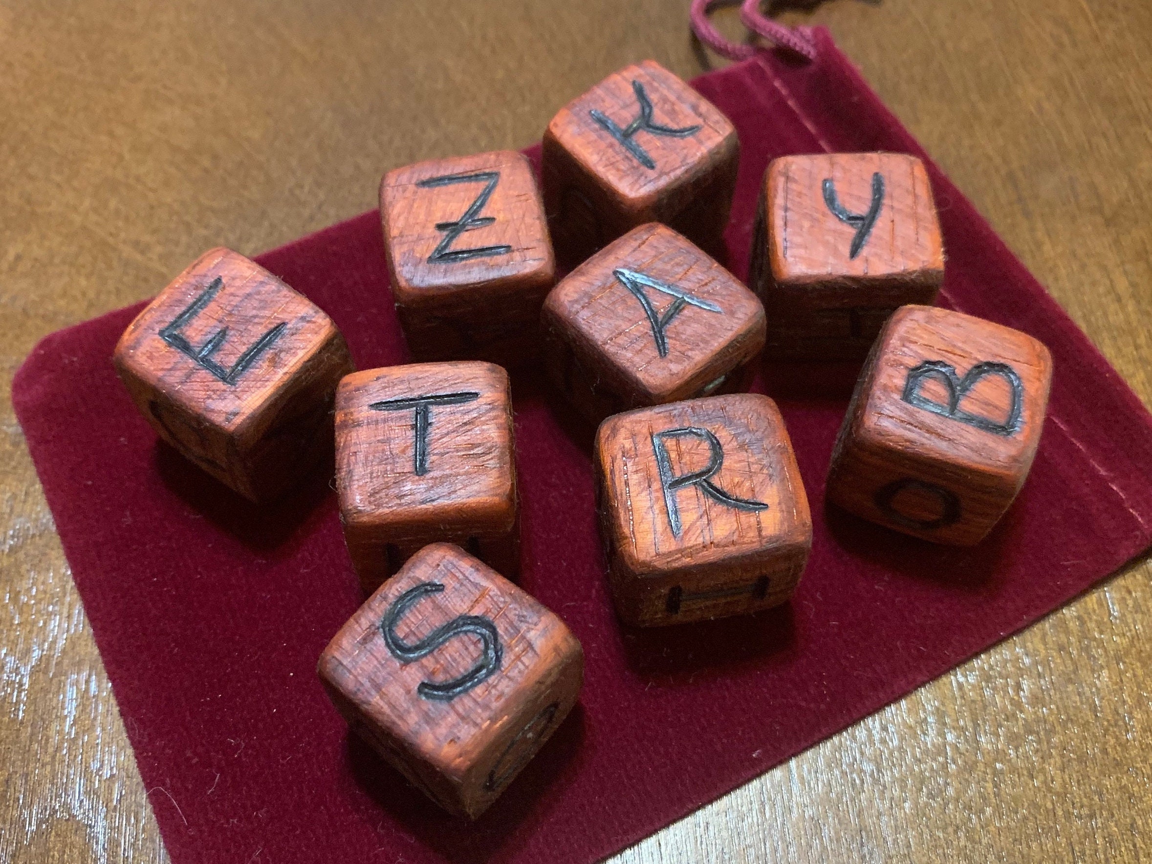 Spirit Dice W/ Pouch - Handmade, Padauk Wood W/ Burned Letters - Etsy