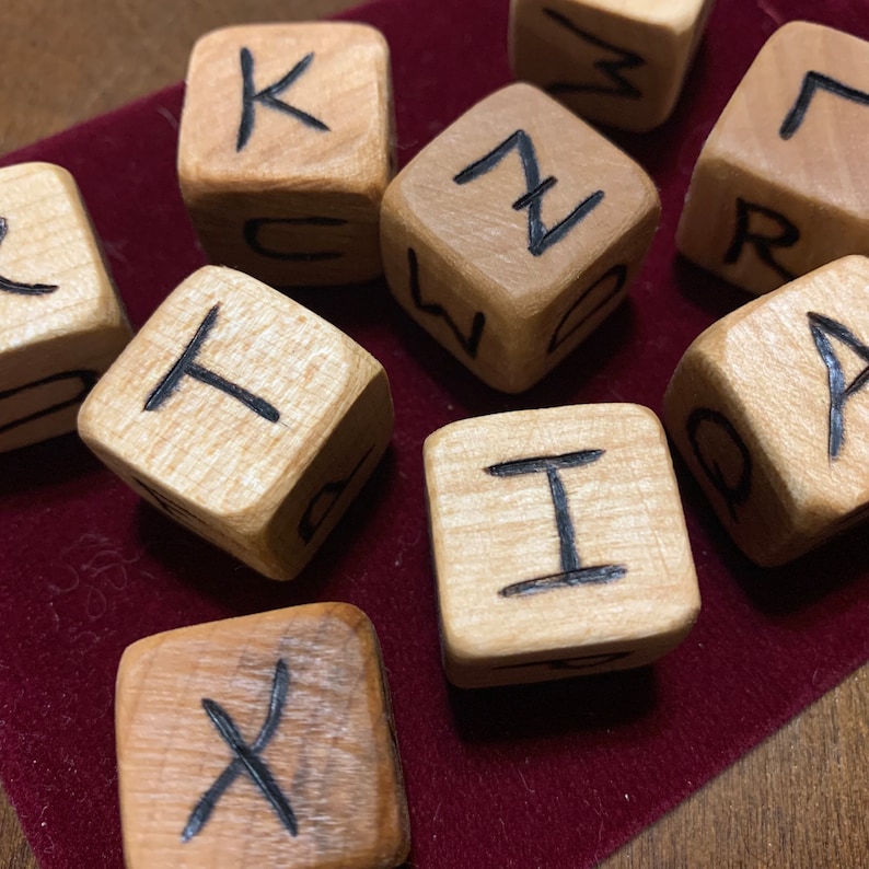 Spirit Dice W/ Pouch - Handmade, Maple Wood W/ Burned Letters - Etsy