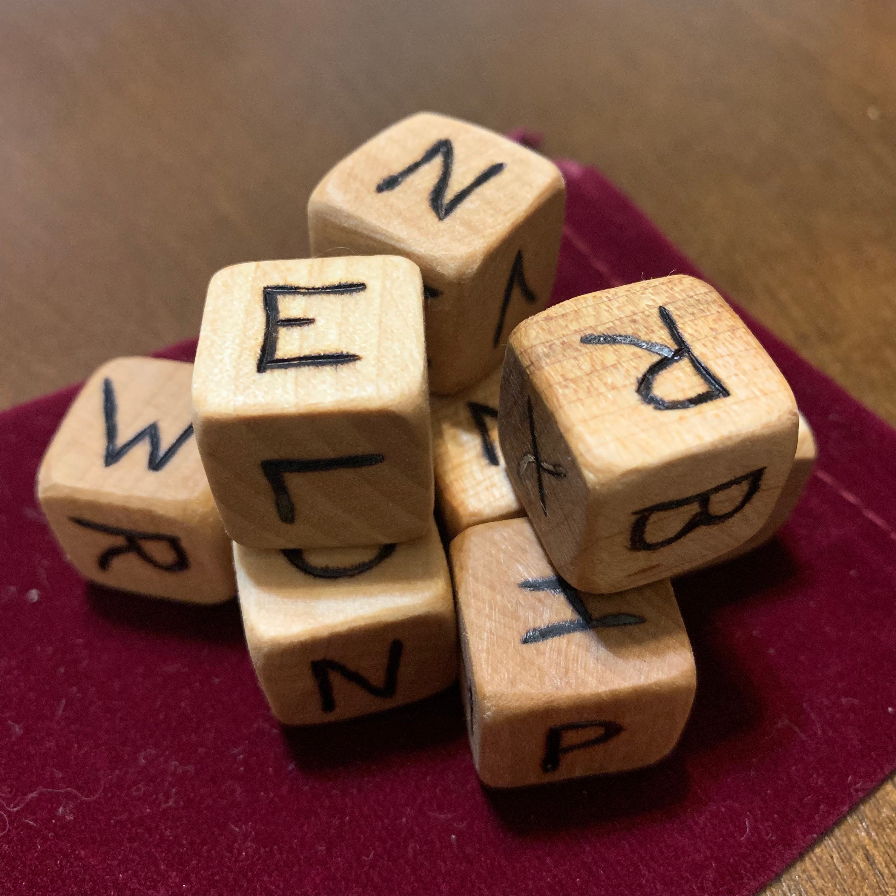 Spirit Dice W/ Pouch Handmade, Maple Wood W/ Burned Letters - Etsy