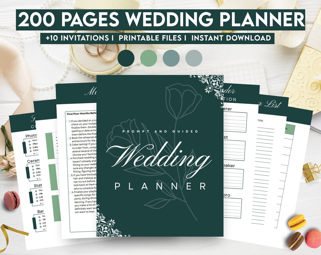 Emerald Green Wedding Planner, Wedding Invitations, Wedding Printable ...