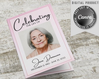 Funeral Program Template, Self Editable and Easy to Print at Home. Half ...