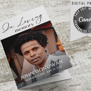 Funeral Program Template, Self Editable and Easy to Print at Home. Half ...