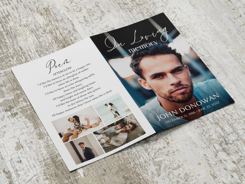 In Loving Memory Funeral Bi-fold Program Template, to Self Edit and ...