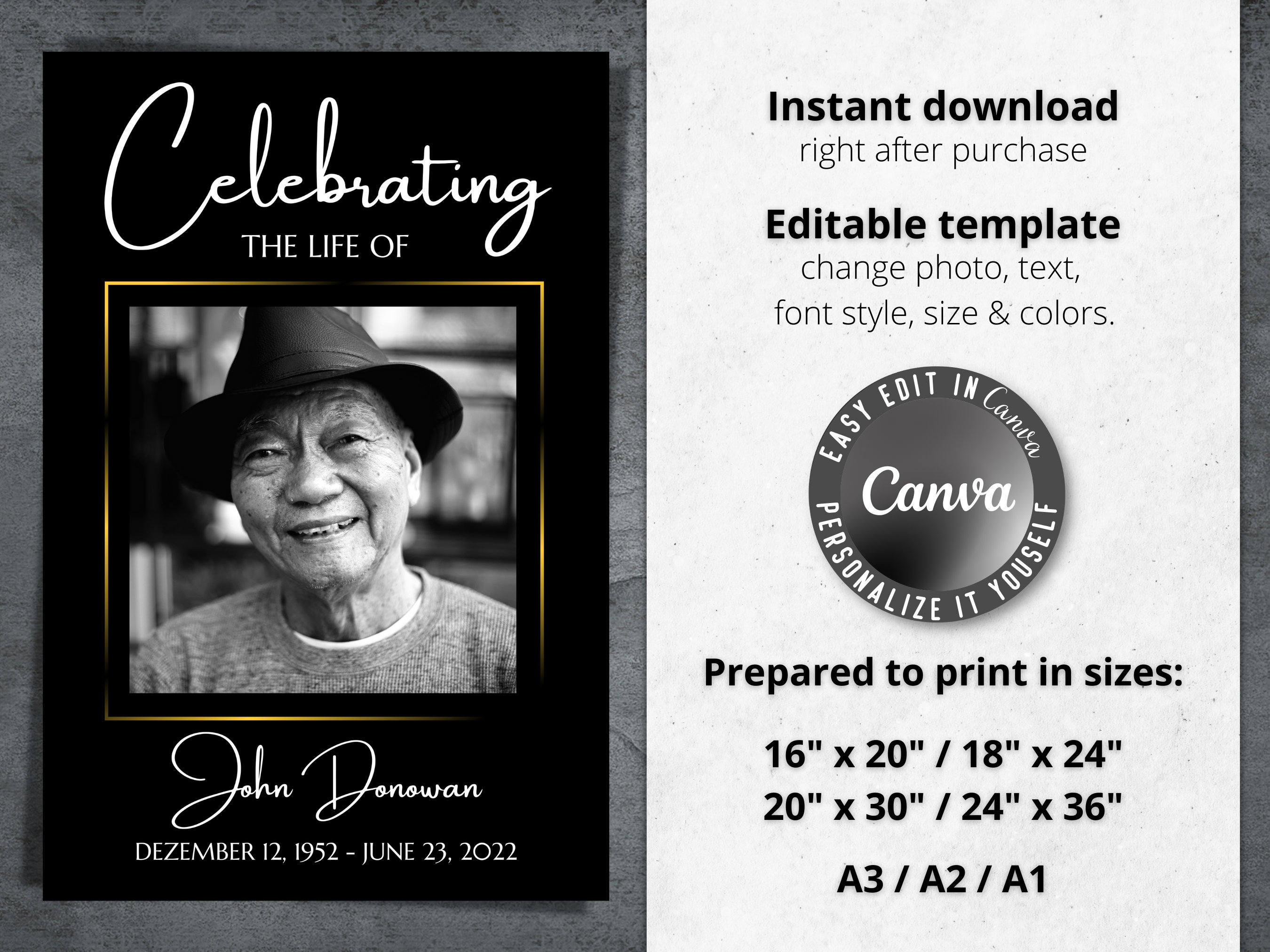 Funeral Memorial Sign Template, Printable Funeral Welcome Canva Poster ...