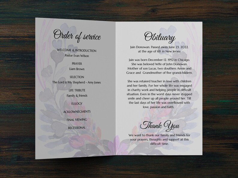 Funeral Program Template, Editable Celebration of Life Template ...