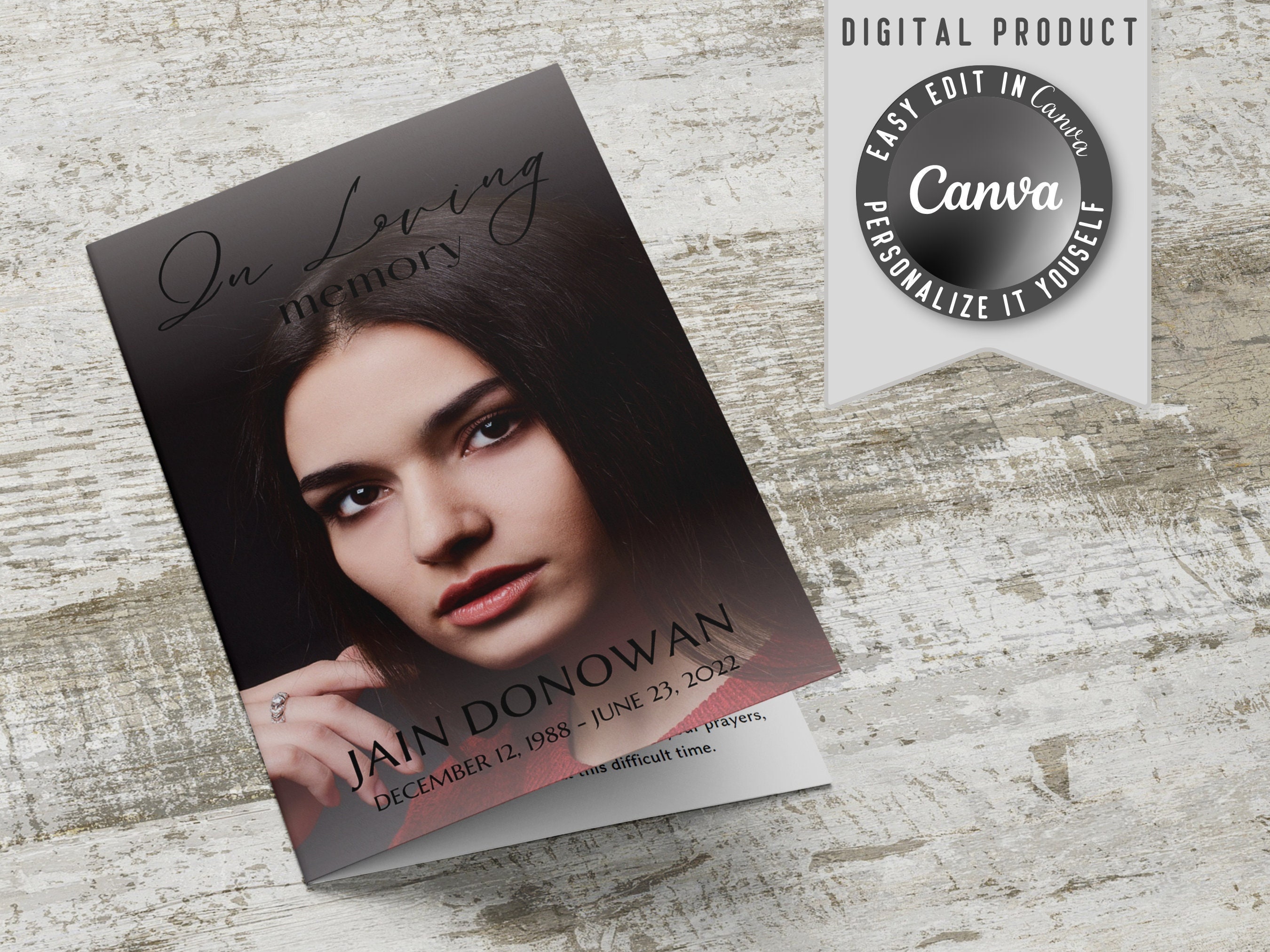 In Loving Memory Funeral Bi-fold Booklet Template, to Self Edit and ...