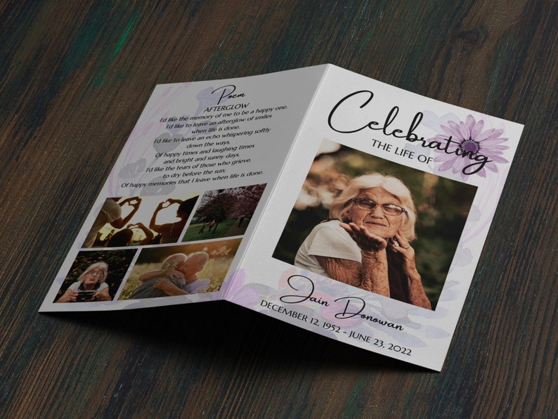 Funeral Program Template, Self Editable and Easy to Print at Home. Half ...