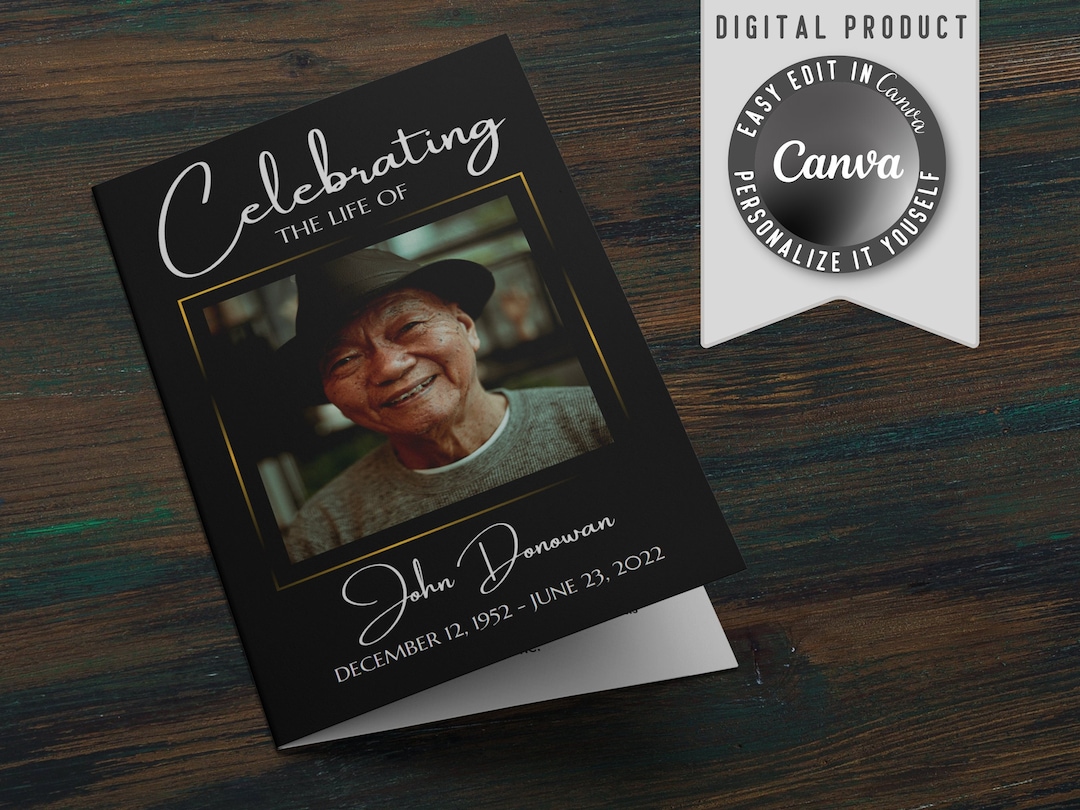 Funeral Program Template, Self Editable and Easy to Print at Home. Half ...
