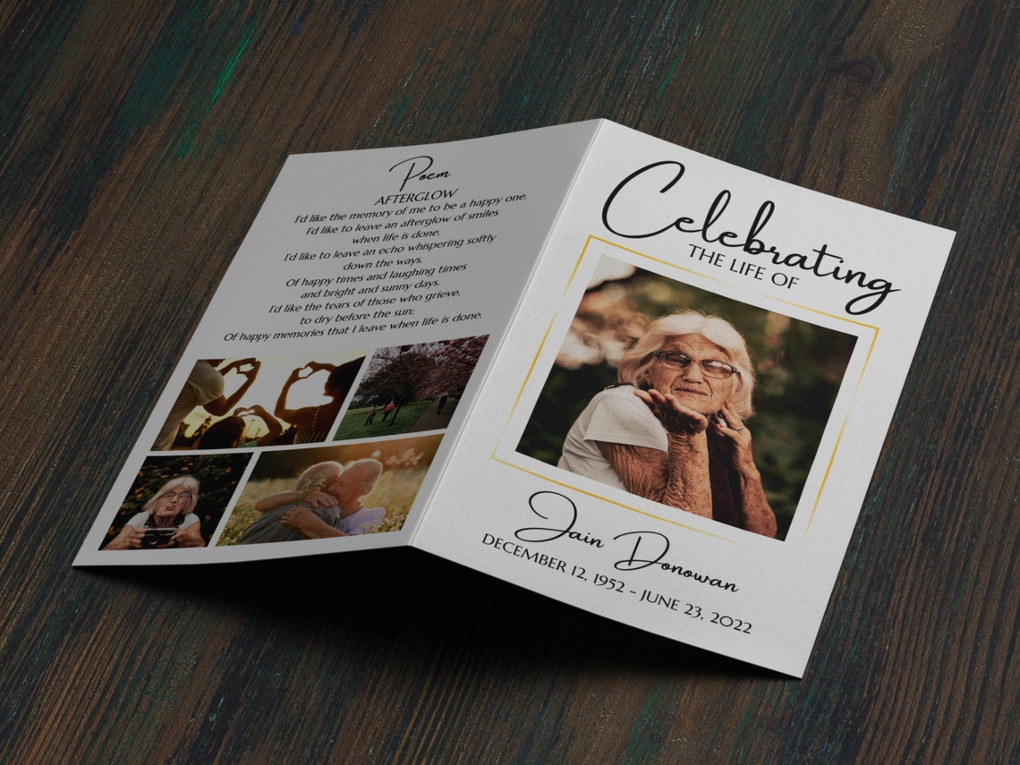 Funeral Program Template, Self Editable and Easy to Print at Home. Half ...