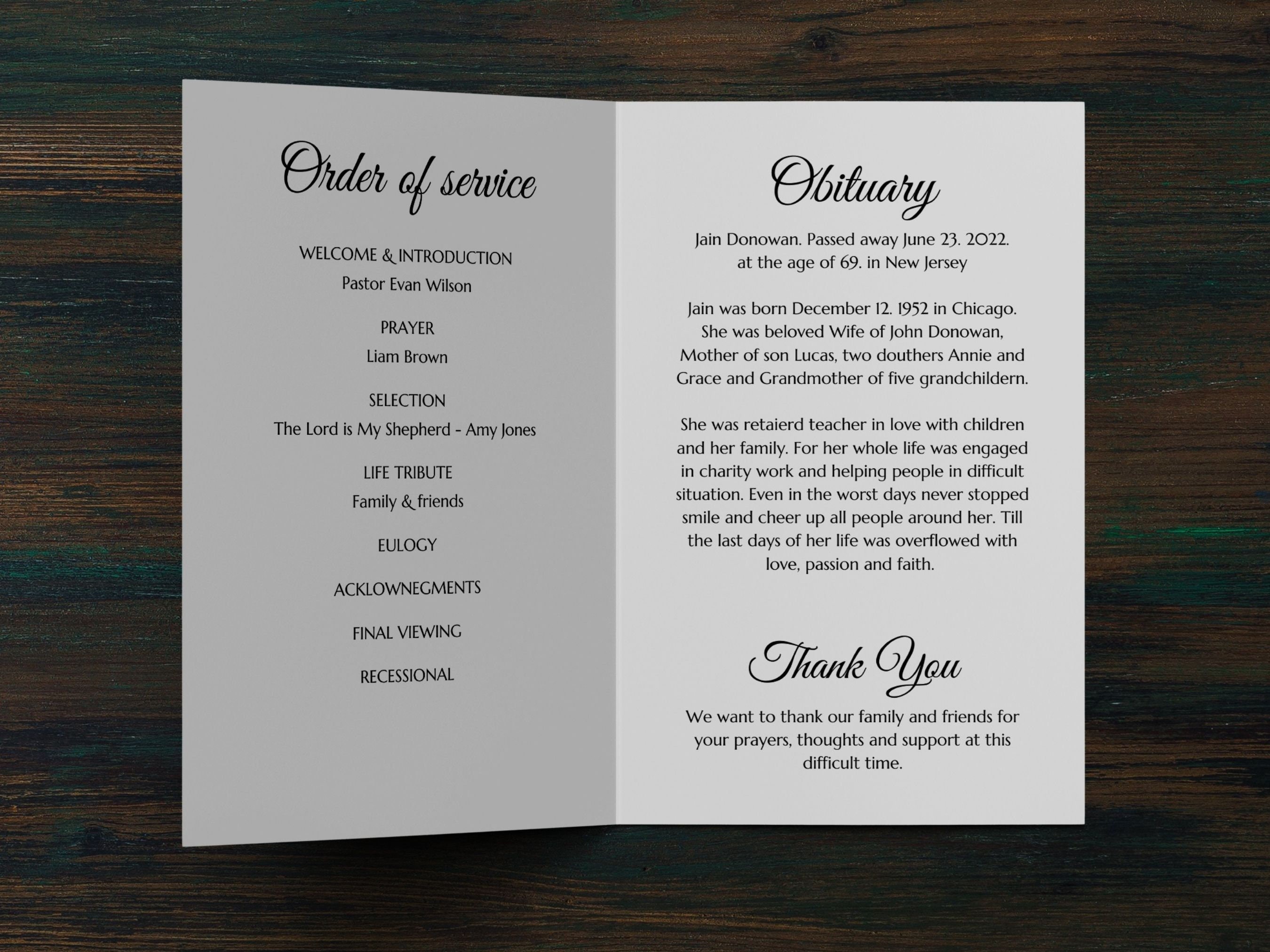 Funeral Program Template, Editable Celebration of Life Template ...