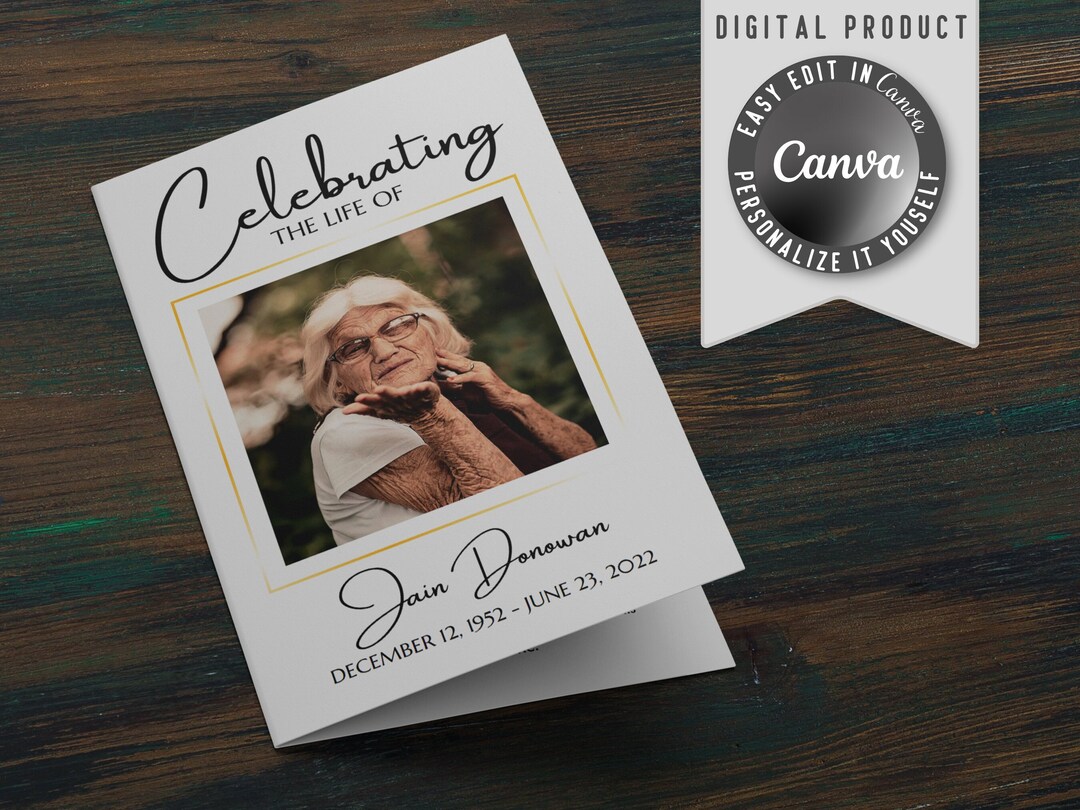 Funeral Program Template, Self Editable and Easy to Print at Home. Half ...