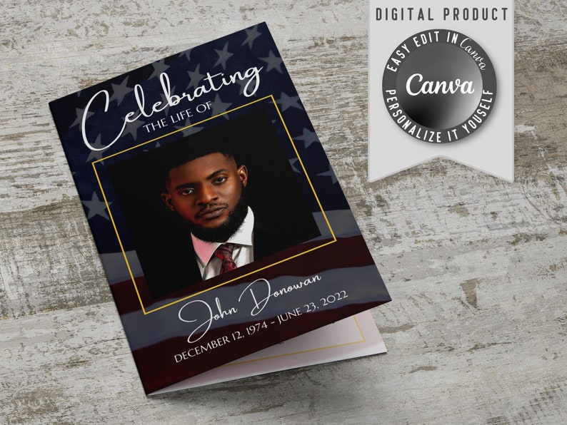 Funeral Program Template, Self Editable and Easy to Print at Home. Half ...