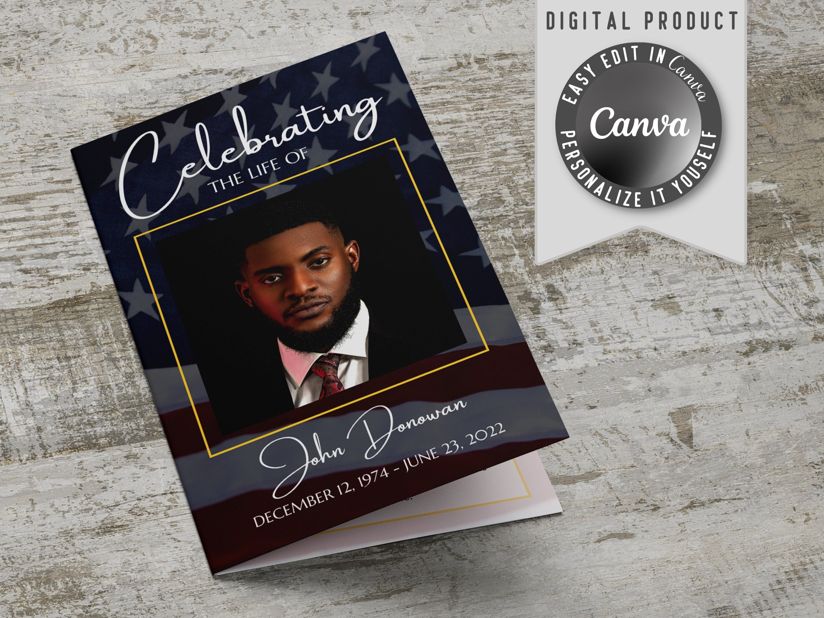 Funeral Program Template, Self Editable and Easy to Print at Home. Half ...