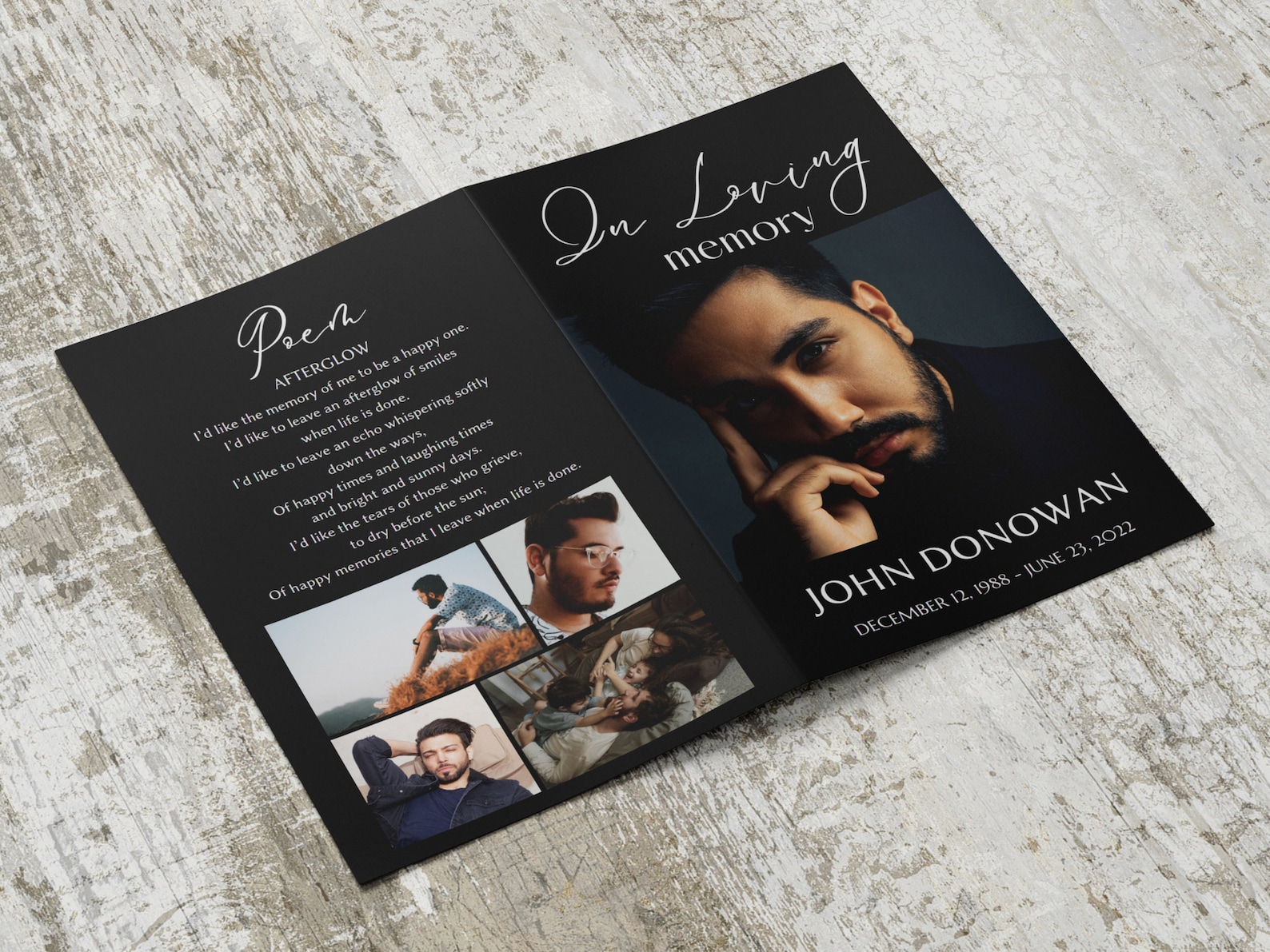 In Loving Memory Funeral Bi-fold Program Template, to Self Edit and ...