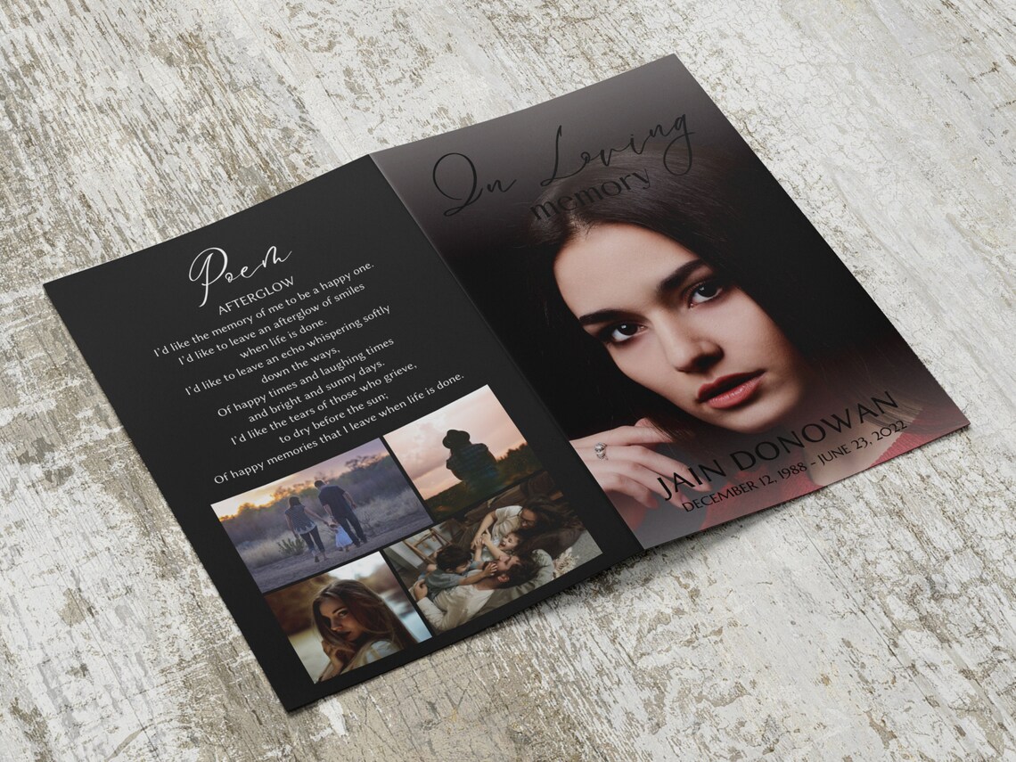 In Loving Memory Funeral Bi-fold Booklet Template, to Self Edit and ...