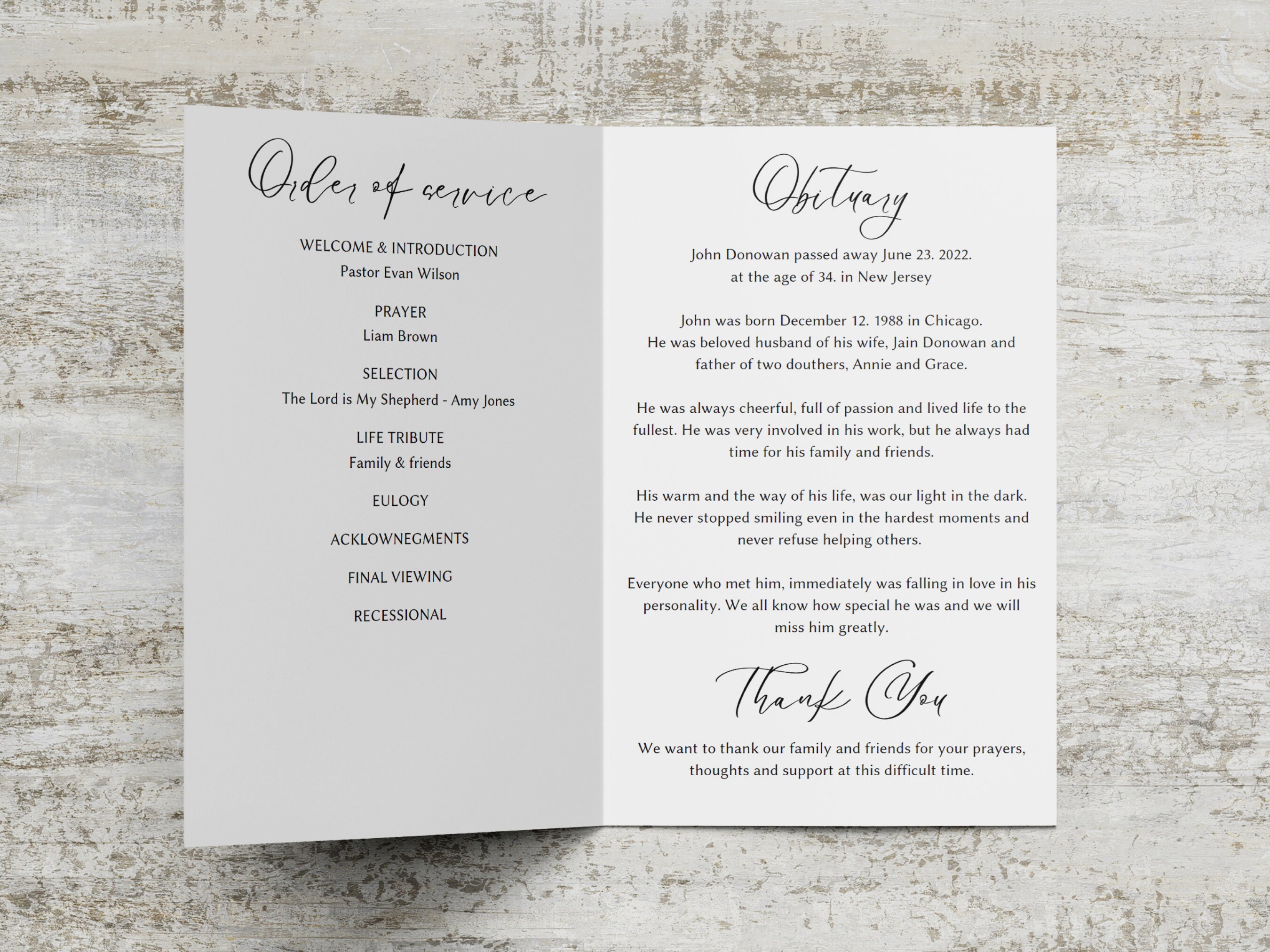 In Loving Memory Funeral Bi-fold Program Template, to Self Edit and ...