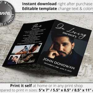 In Loving Memory Funeral Bi-fold Program Template, to Self Edit and ...