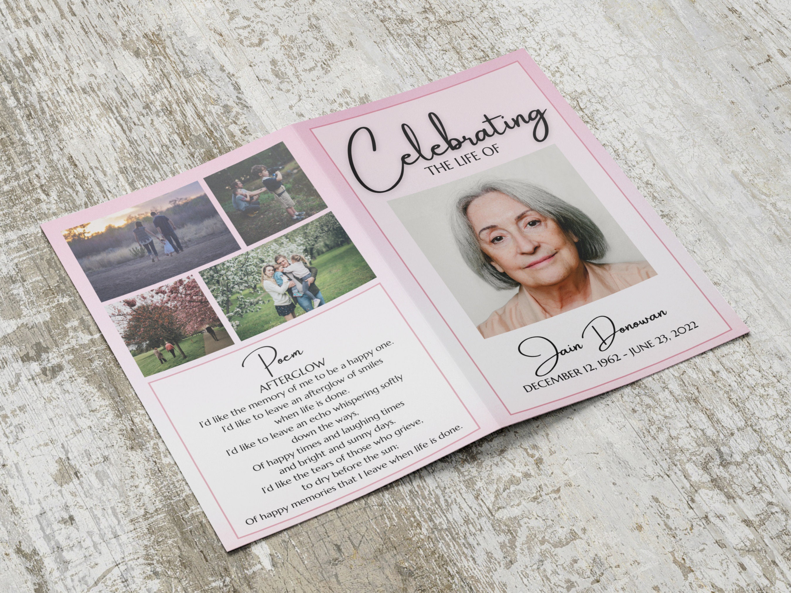 Funeral Program Template, Self Editable and Easy to Print at Home. Half ...