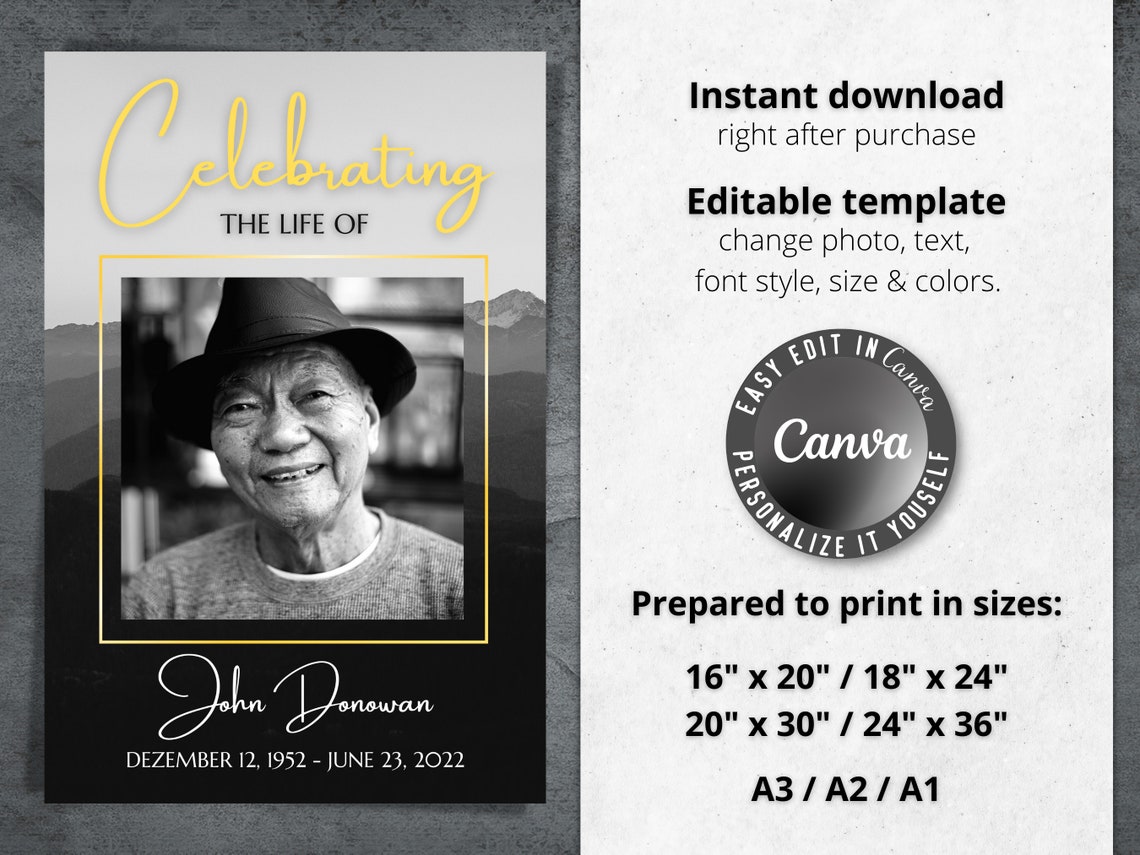 Funeral Memorial Sign Template, Printable Funeral Welcome Canva Poster ...