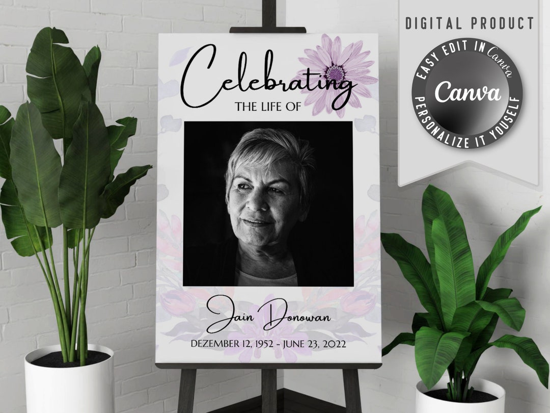 Funeral Memorial Sign Template, Printable Funeral Welcome Canva Poster ...