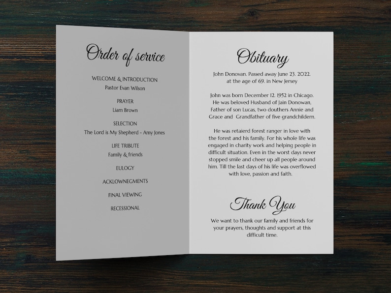 Funeral Program Template, Self Editable and Easy to Print at Home. Half ...
