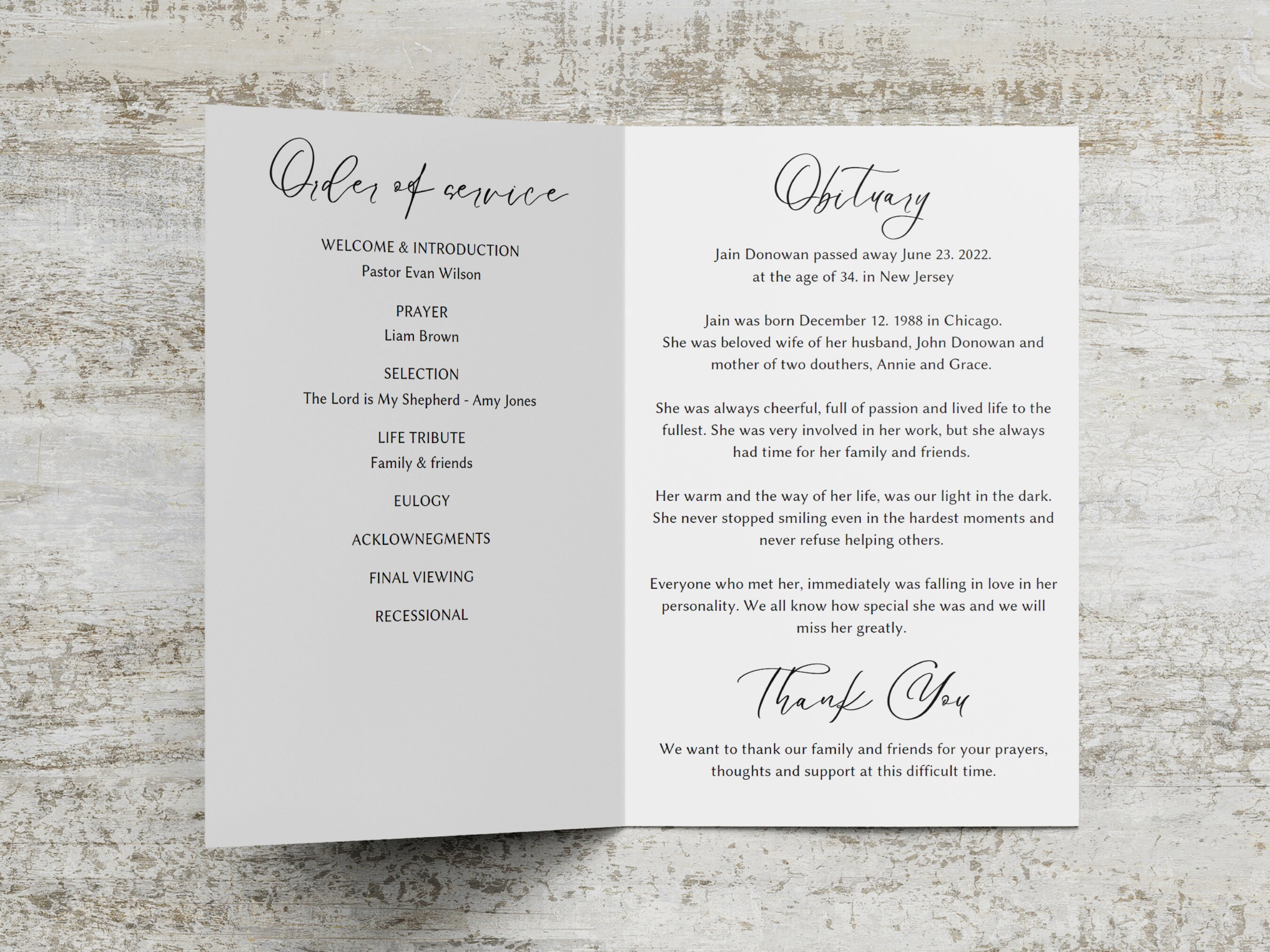 In Loving Memory Funeral Bi-fold Brochure Template, to Self Edit and ...