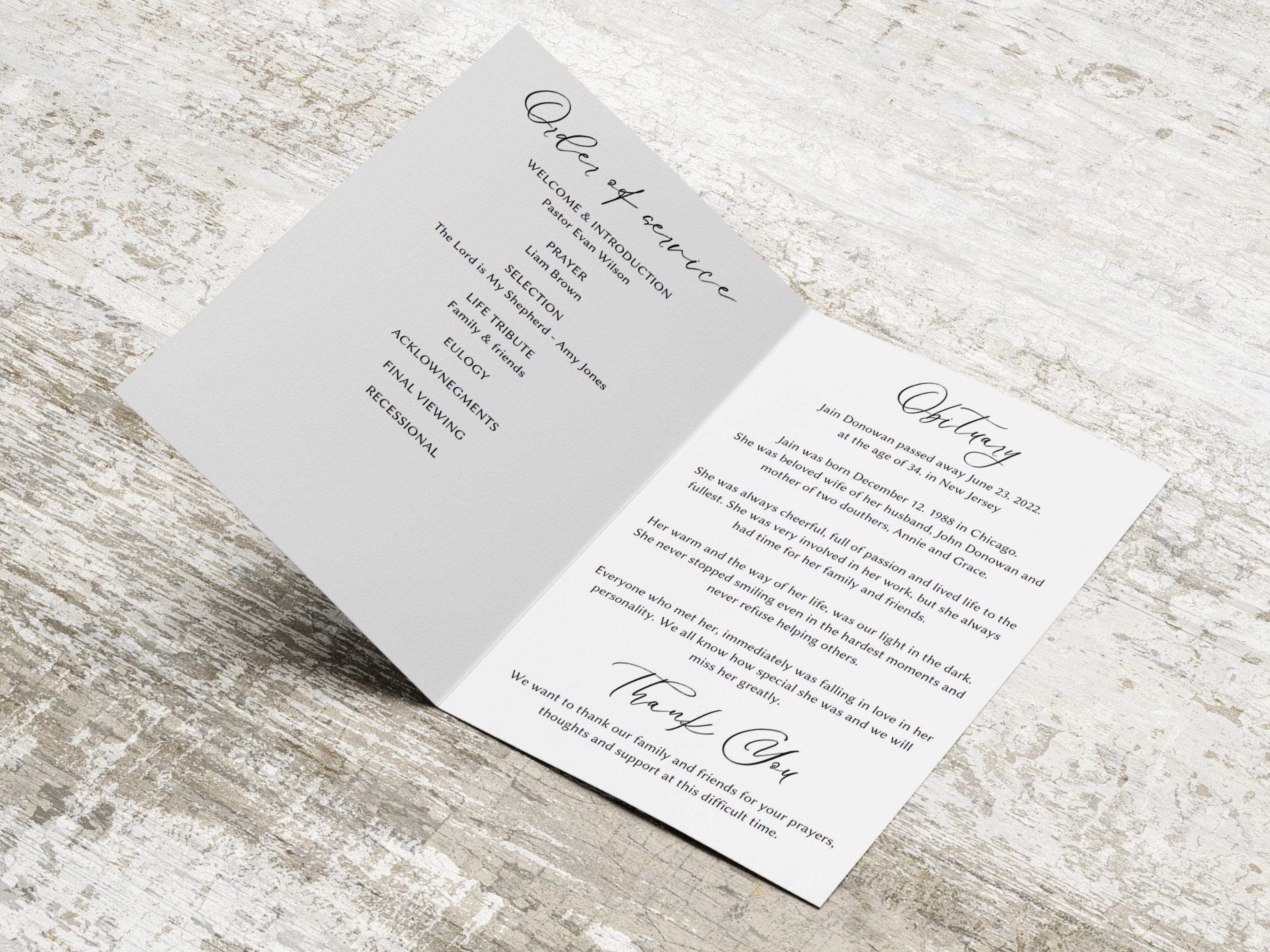 In Loving Memory Funeral Bi-fold Brochure Template, to Self Edit and ...