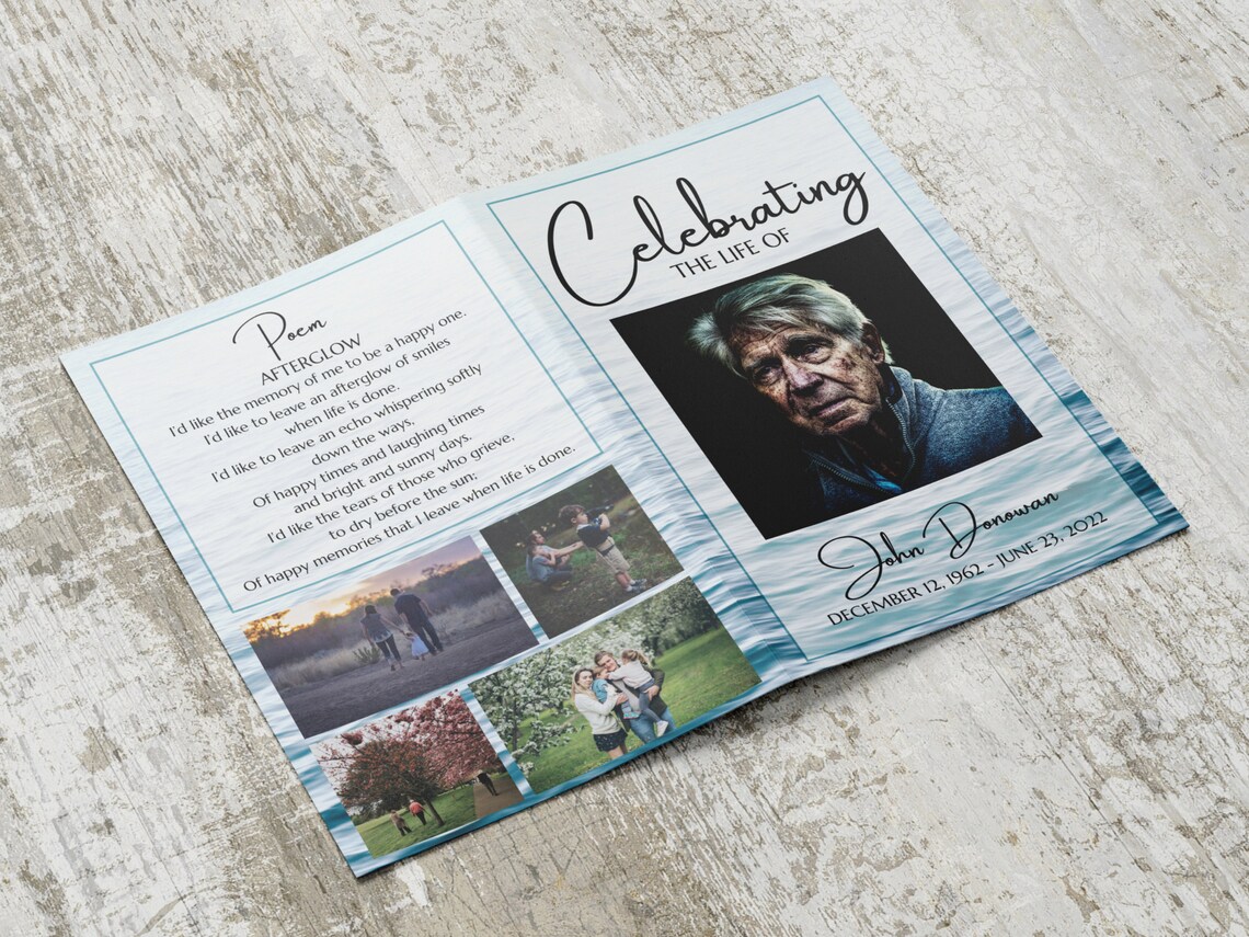 Funeral Program Template, Self Editable and Easy to Print at Home. Half ...