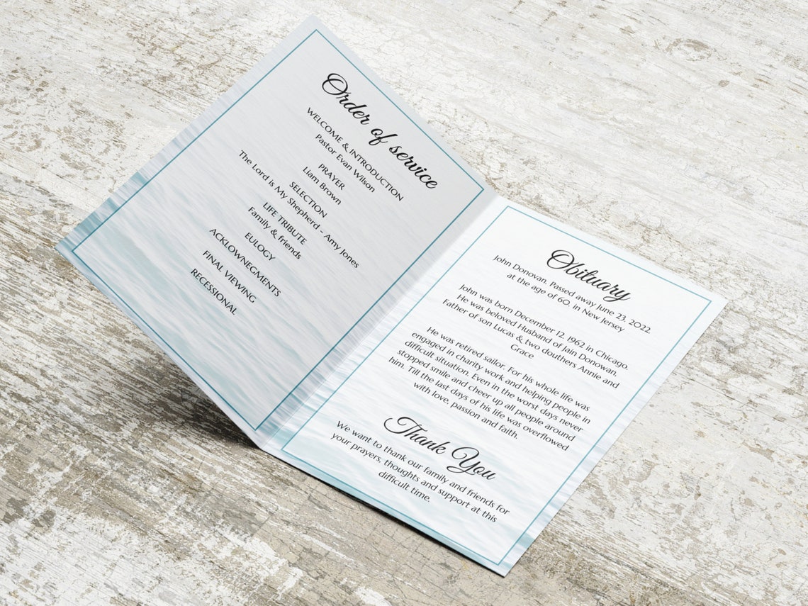 Funeral Program Template, Self Editable and Easy to Print at Home. Half ...