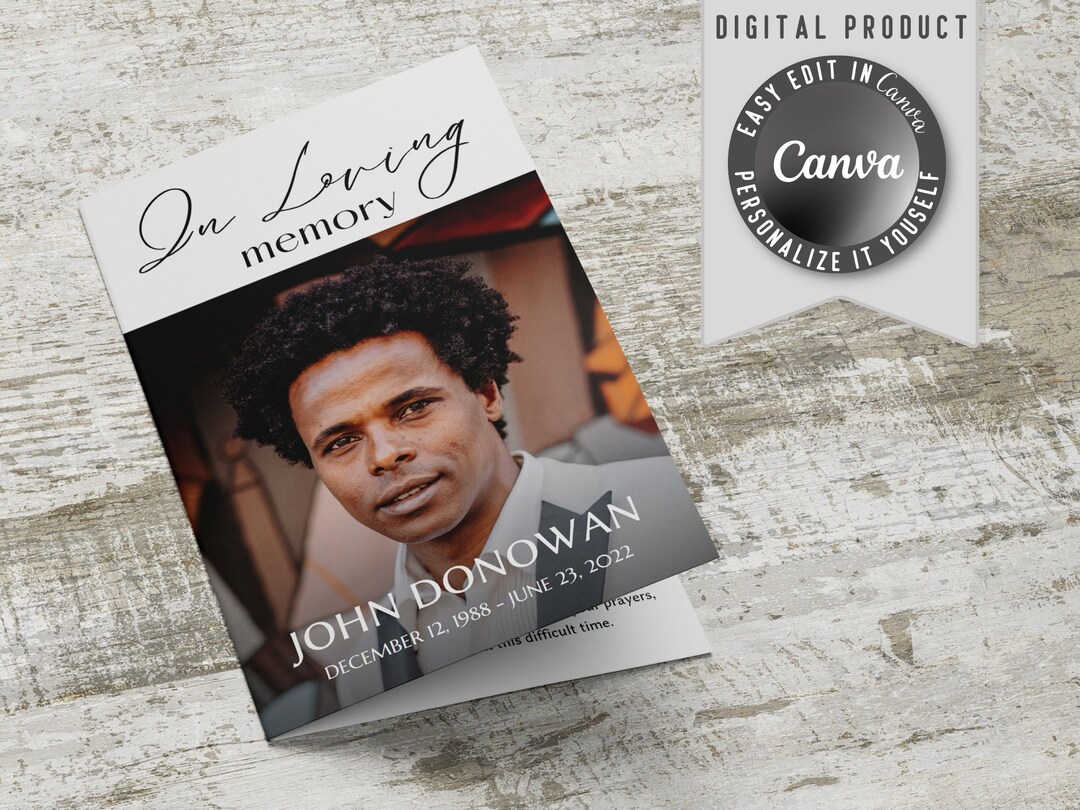 In Loving Memory Funeral Bi-fold Booklet Template, to Self Edit and ...