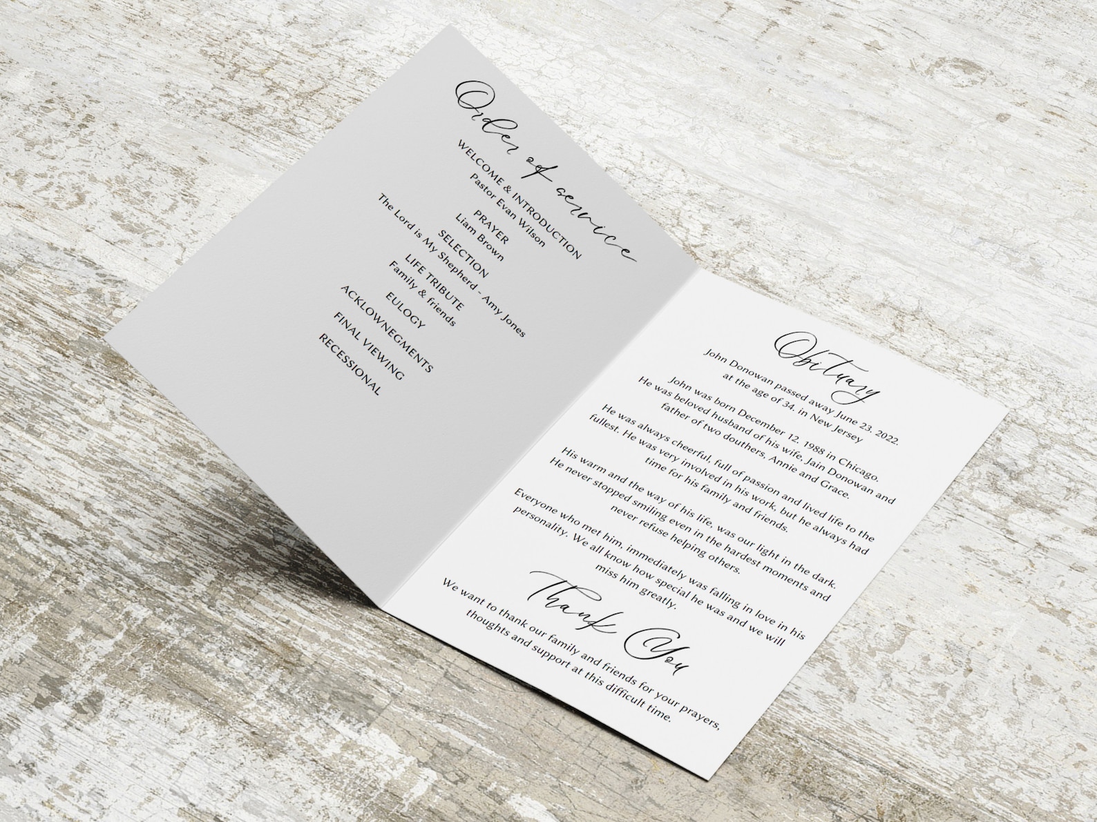 In Loving Memory Funeral Bi-fold Booklet Template, to Self Edit and ...