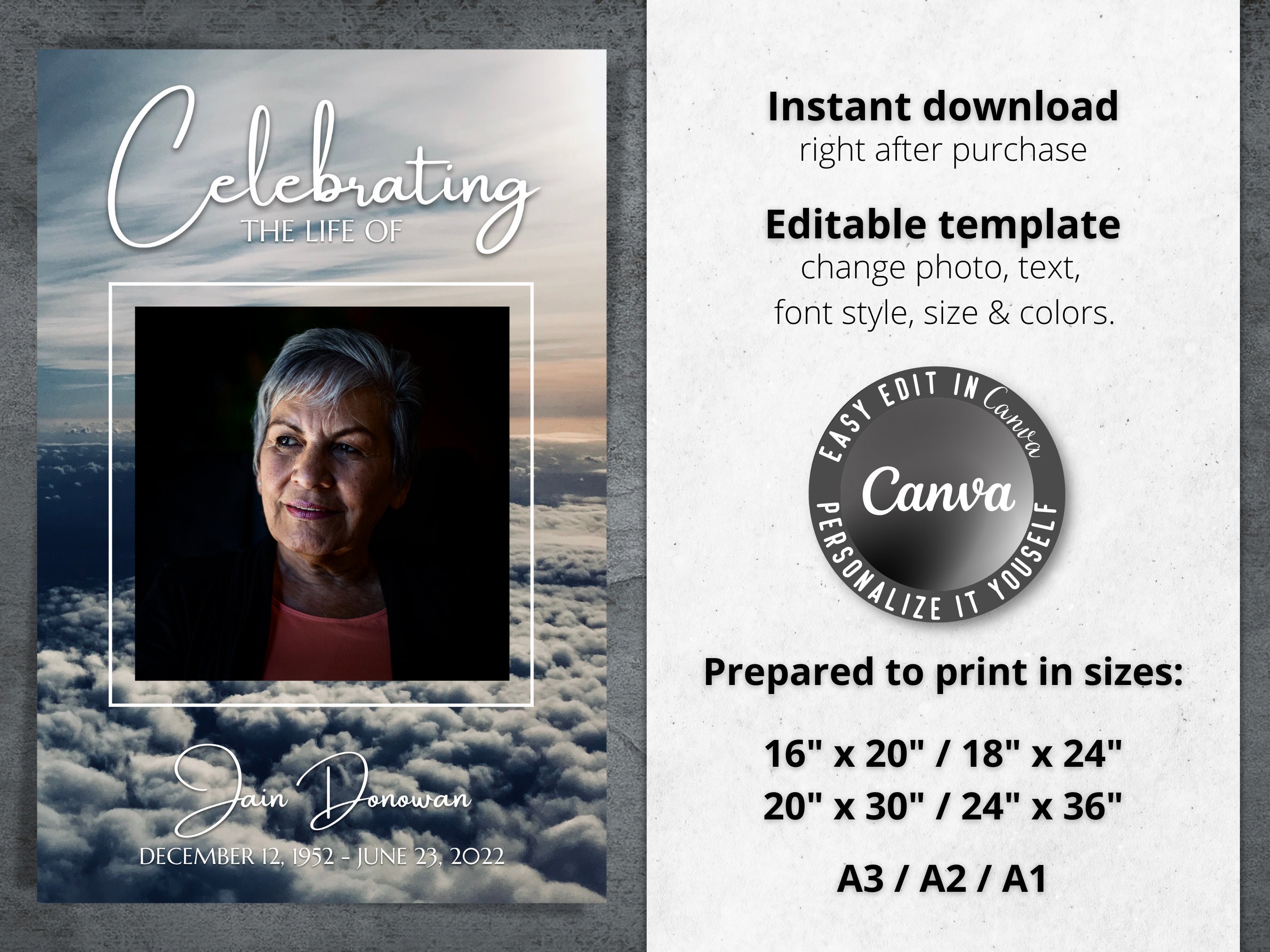Printable Funeral Welcome Poster, With One Large Photo. Edit This ...