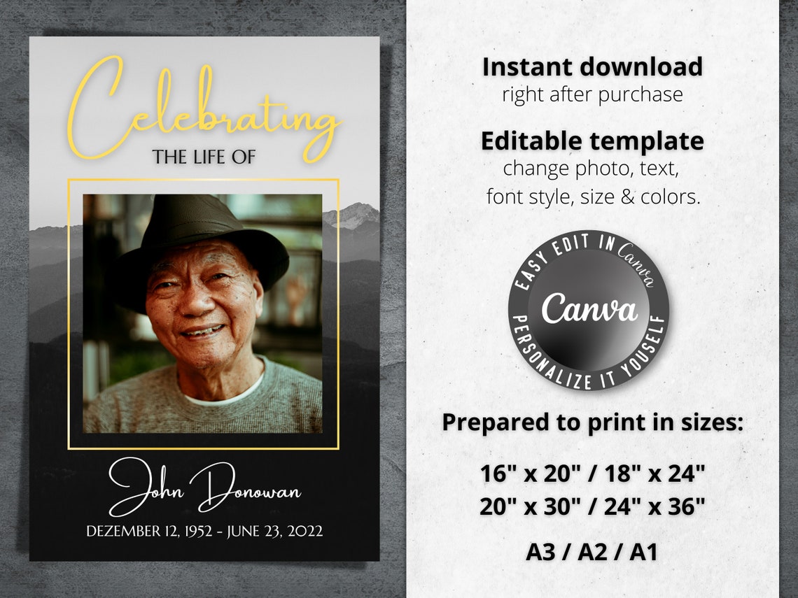 Printable Funeral Welcome Sign, With One Large Photo. Edit This ...