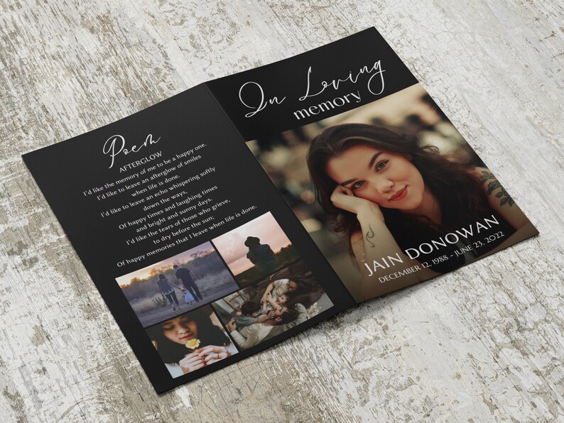 In Loving Memory Funeral Bi-fold Brochure Template, to Self Edit and ...