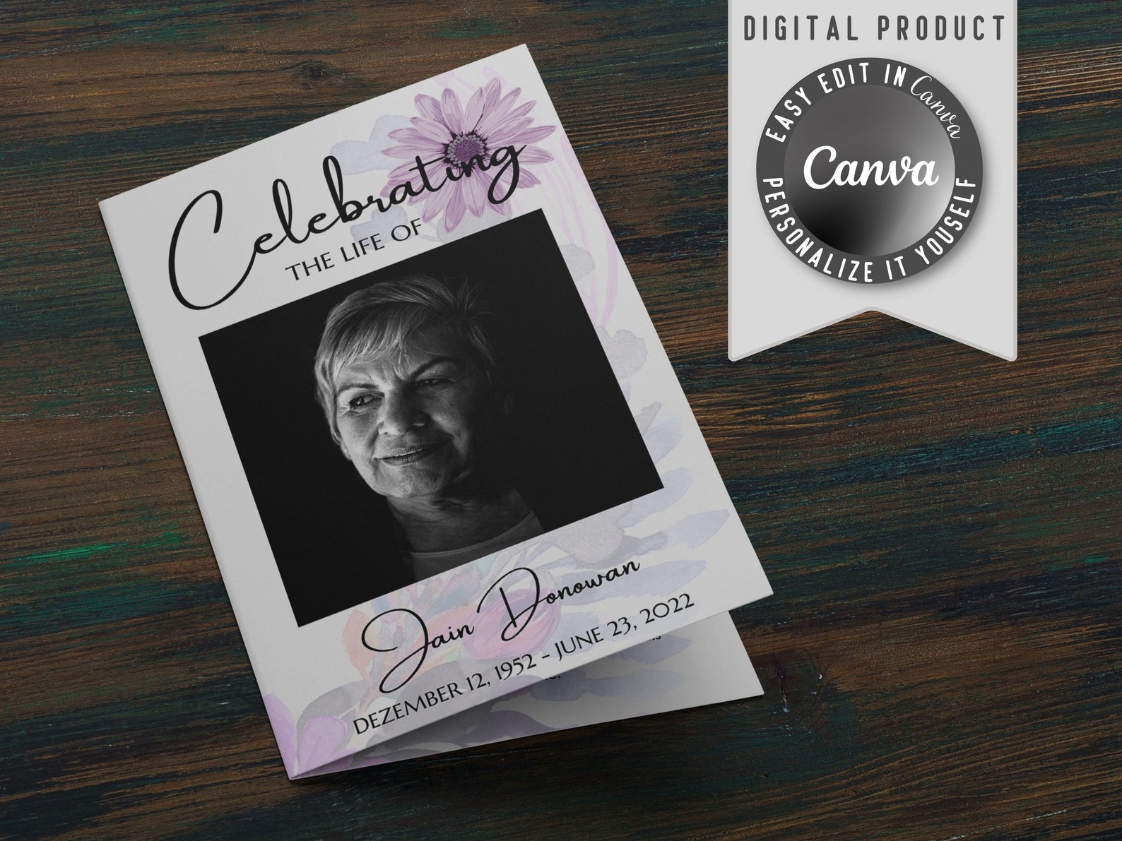 Funeral Program Template, Editable Celebration of Life Template ...