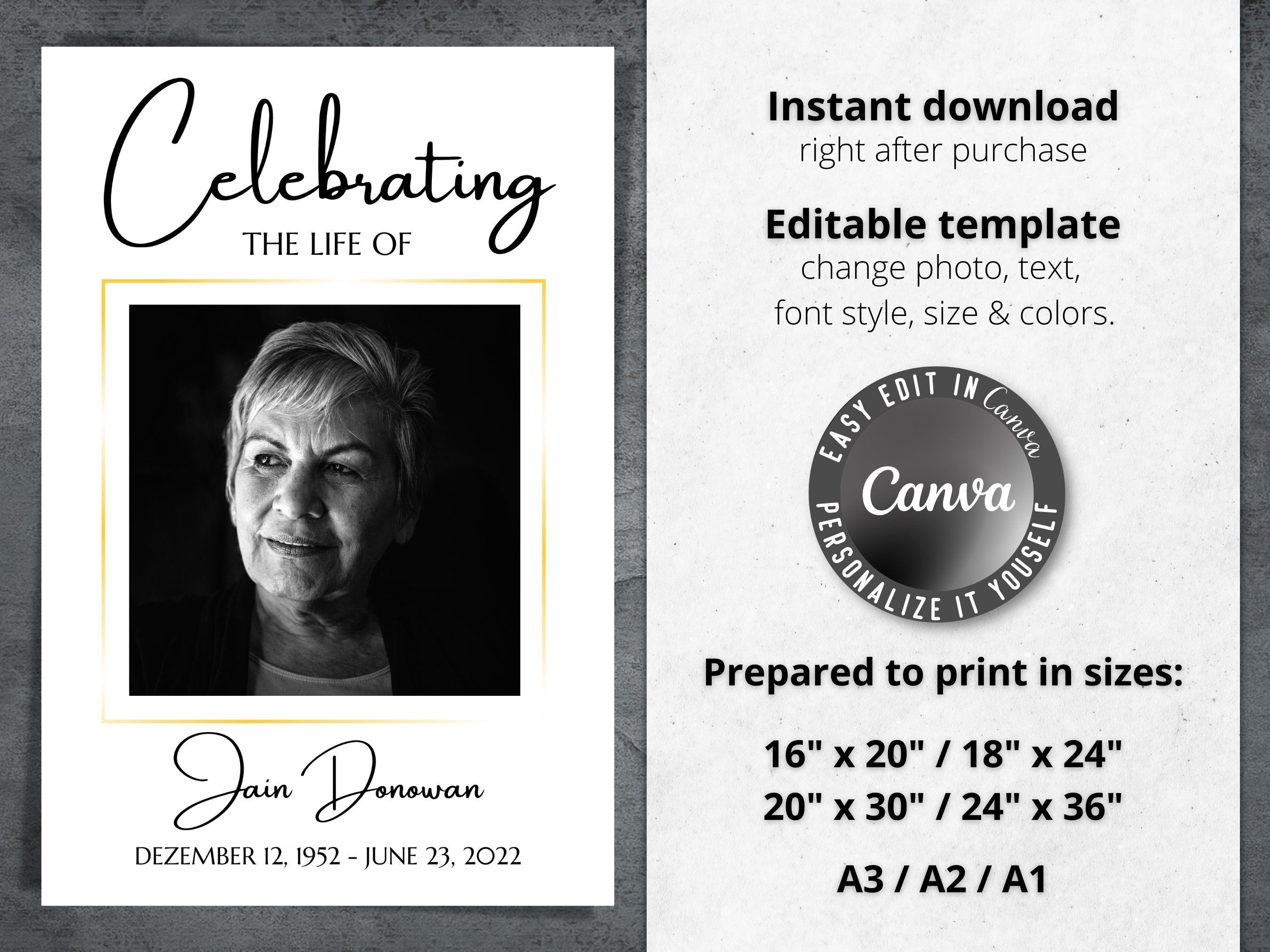 Printable Funeral Welcome Poster, With One Large Photo. Edit This ...