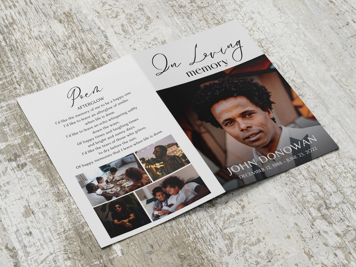 In Loving Memory Funeral Bi-fold Booklet Template, to Self Edit and ...