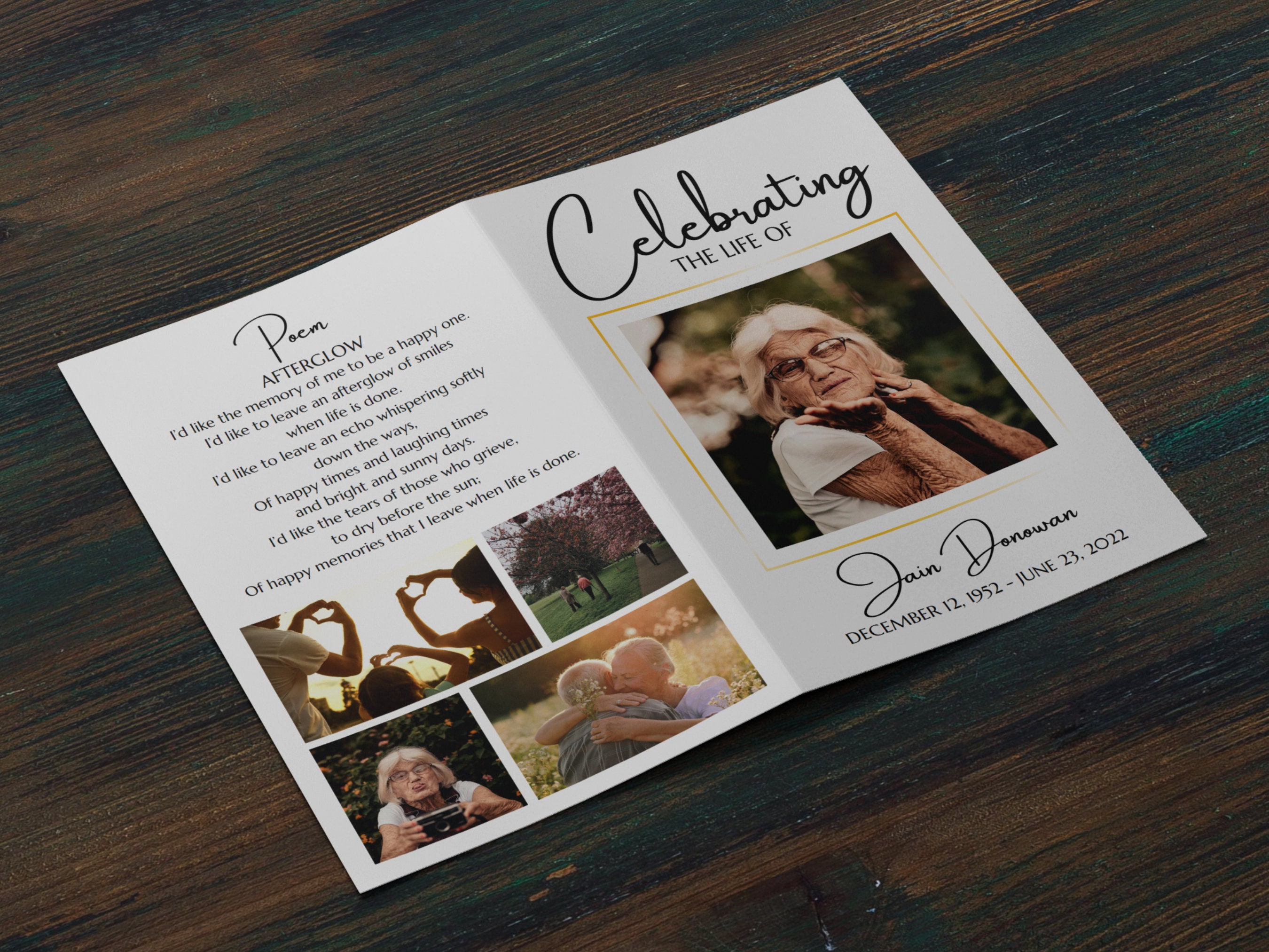 Funeral Program Template, Self Editable and Easy to Print at Home. Half ...
