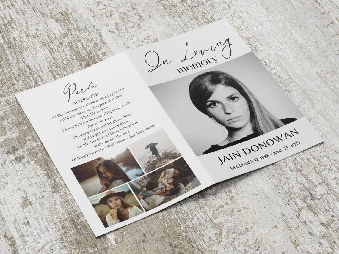 In Loving Memory Funeral Bi-fold Brochure Template, to Self Edit and ...