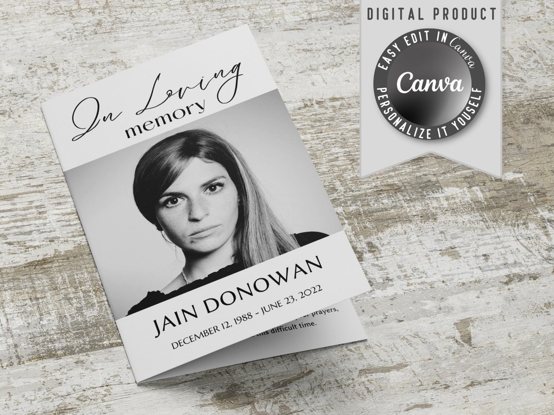 In Loving Memory Funeral Bi-fold Brochure Template, to Self Edit and ...