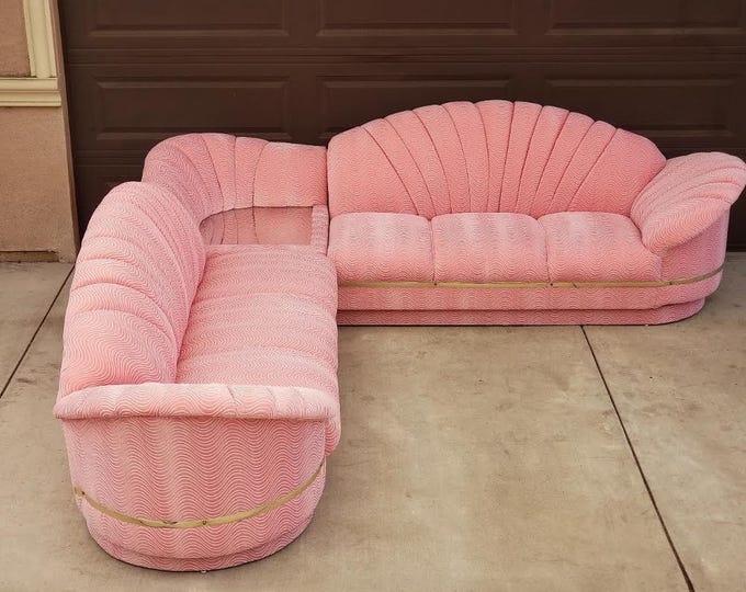 1970's Deco Pink Velvet Clamshell Sofa Sectional - Etsy