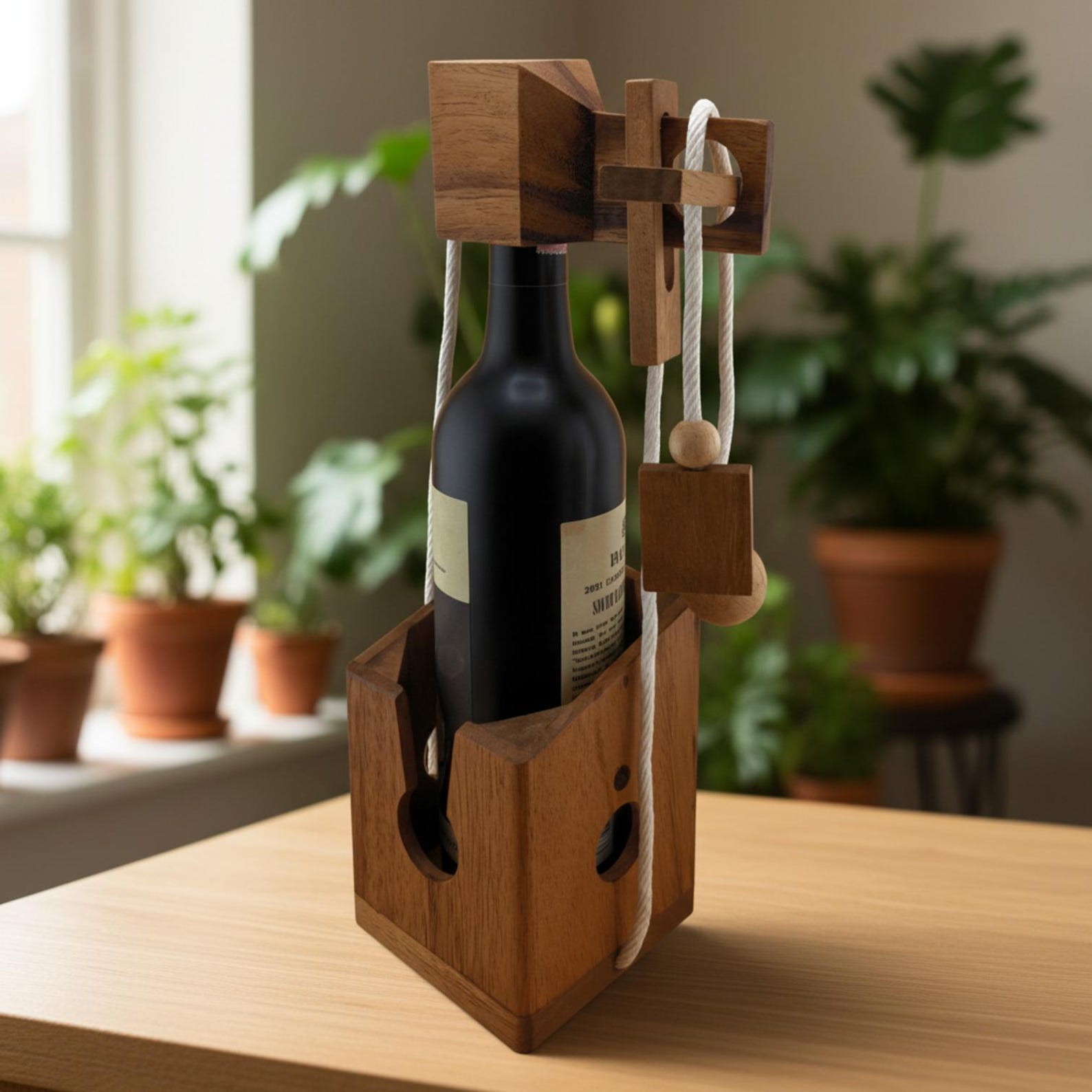 Think-n-drink - Wooden Wine Bottle Puzzle Brain Teaser - Etsy