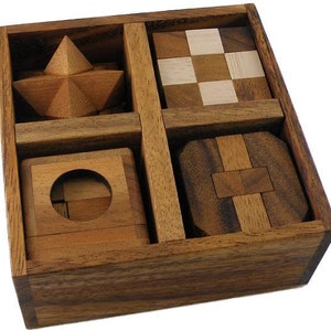 5 Wooden Puzzles Gift Set in A Wooden Box - Etsy