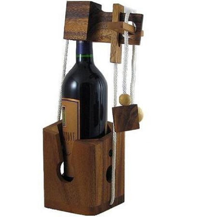 Think-n-drink Wooden Wine Bottle Puzzle Brain Teaser - Etsy