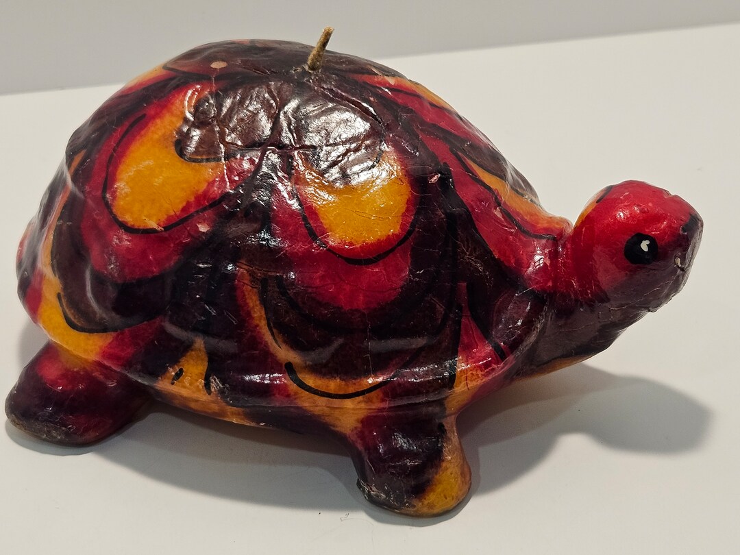 Vintage Glazed Wax Red, Yellow, & Brown Turtle Candle With Flower ...