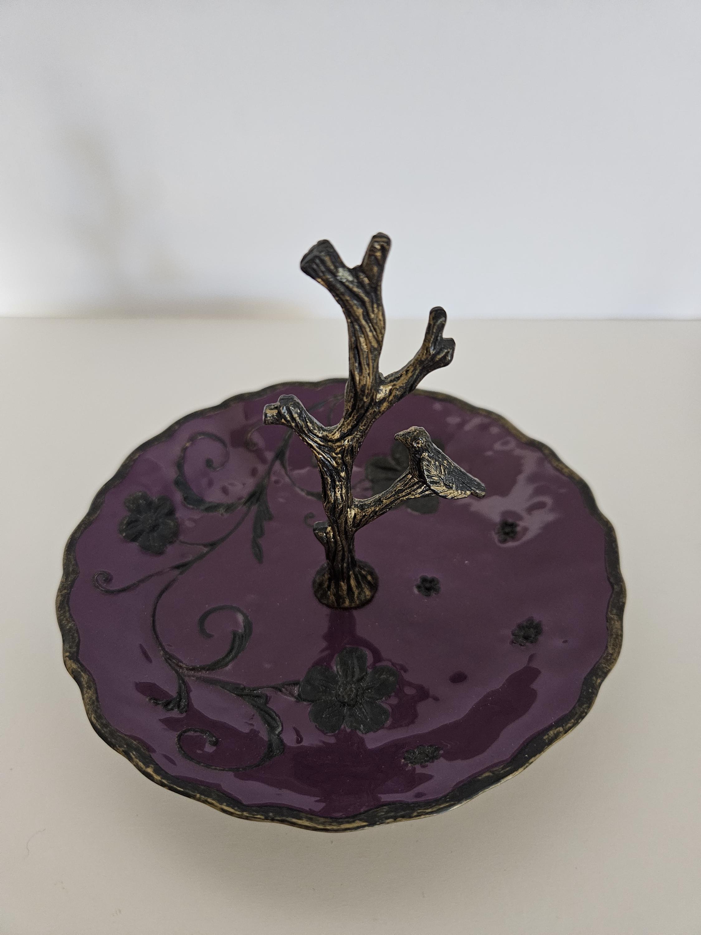 Cynthia Rowley Metal Bird on a Perch Purple Jewelry Trinket Tray - Etsy